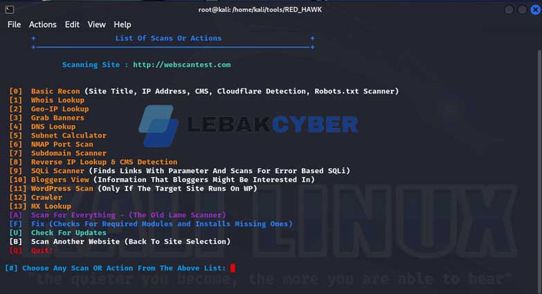Cara Menggunakan Tools RedHawk - Kali Linux - Lebak Cyber